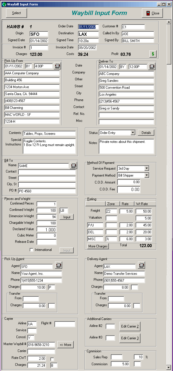 Waybill Input Form